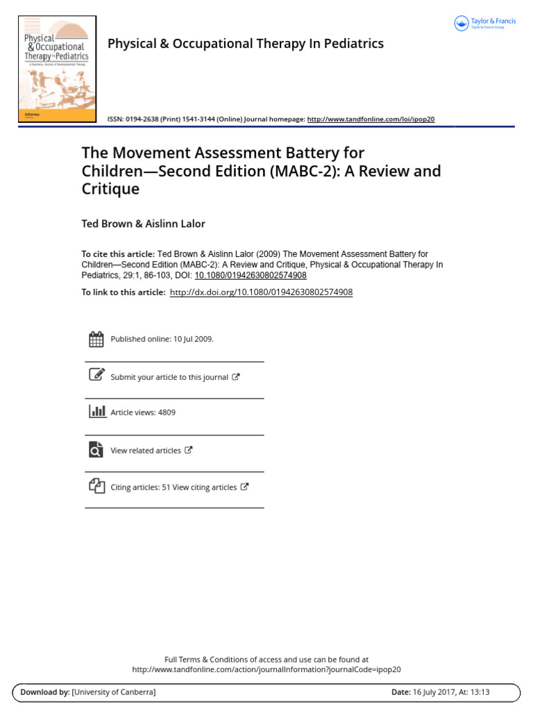 MABC | PDF | Validity (Statistics) | Occupational Therapy