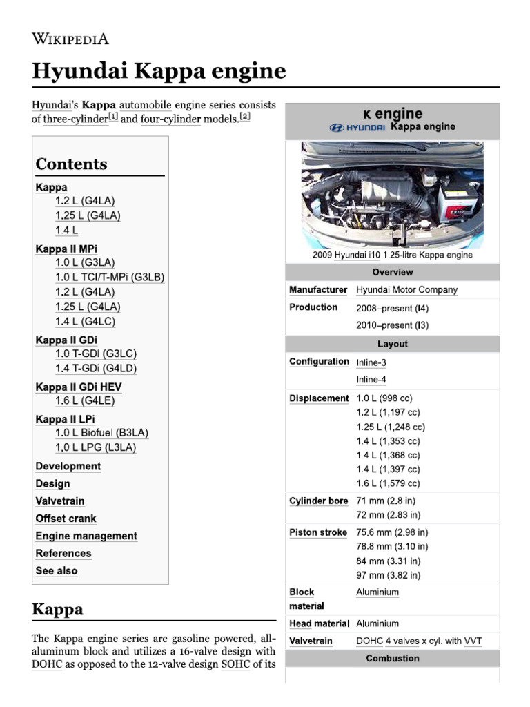 Hyundai Kappa Engine | PDF