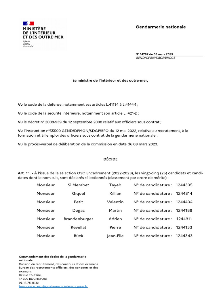 Decision Selectionnes Osc e 2022-2023 | PDF | Politique de défense ...