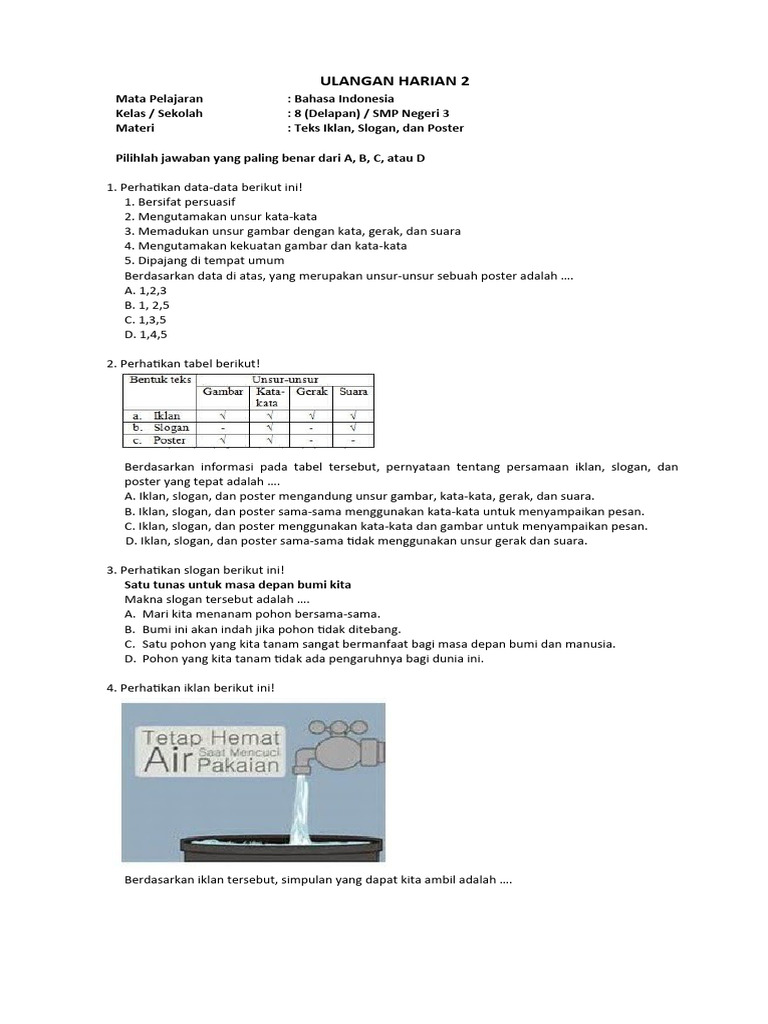 Soal Teks Iklan, Slogan, Dan Poster | PDF