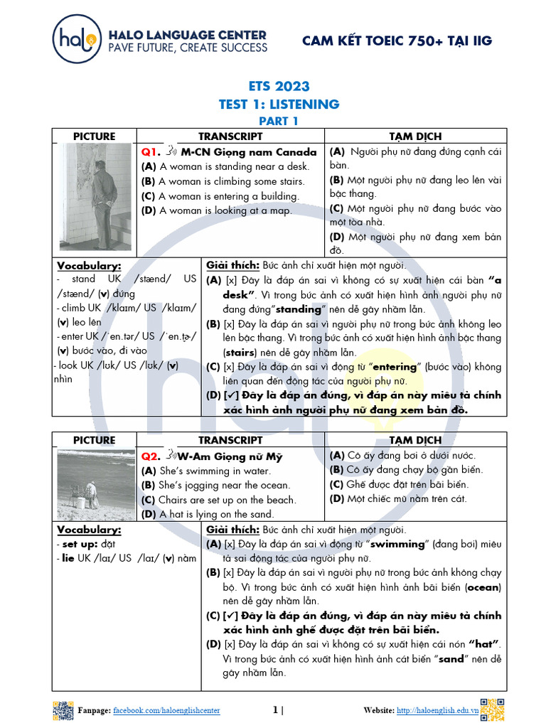 ETS 2023 Test 1: Listening: Cam Kết Toeic 750+ Tại Iig | PDF