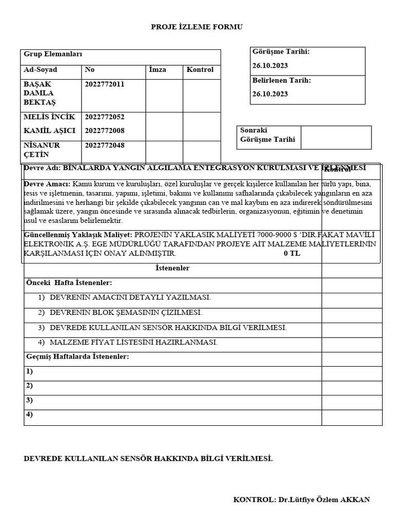 Proje İzleme Formu 22.10.2023 | PDF