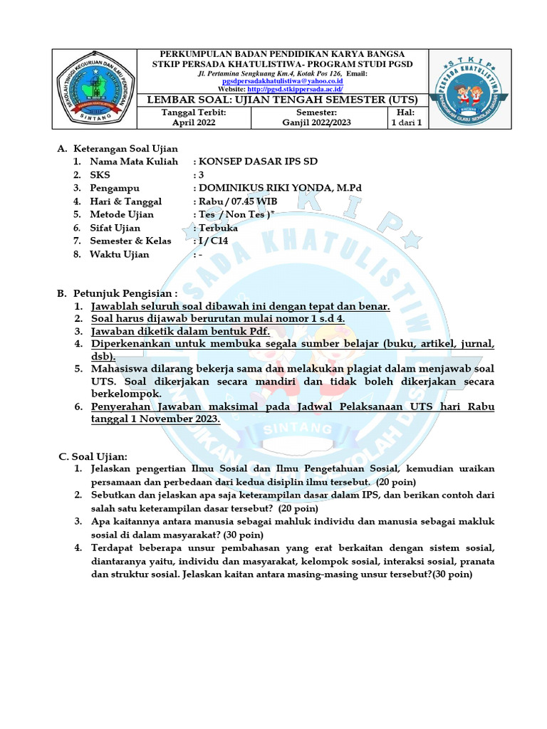 Soal Uts Konsep Dasar Ips c14 | PDF