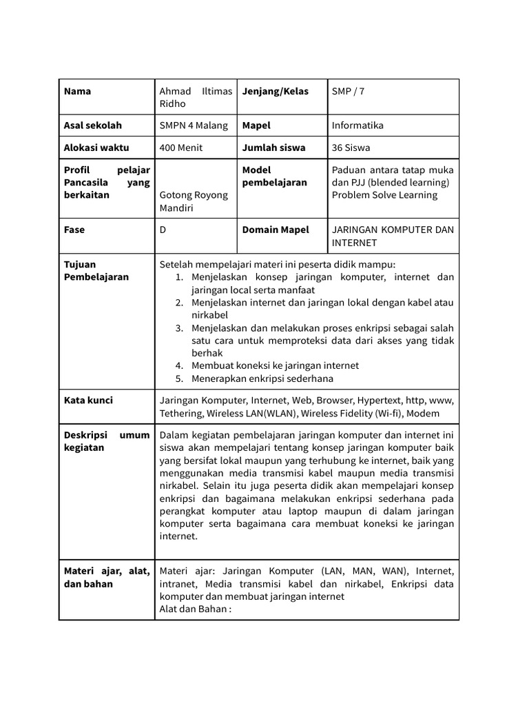 Modul Ajar Informatika Jaringan Komputer Dan Internet | PDF