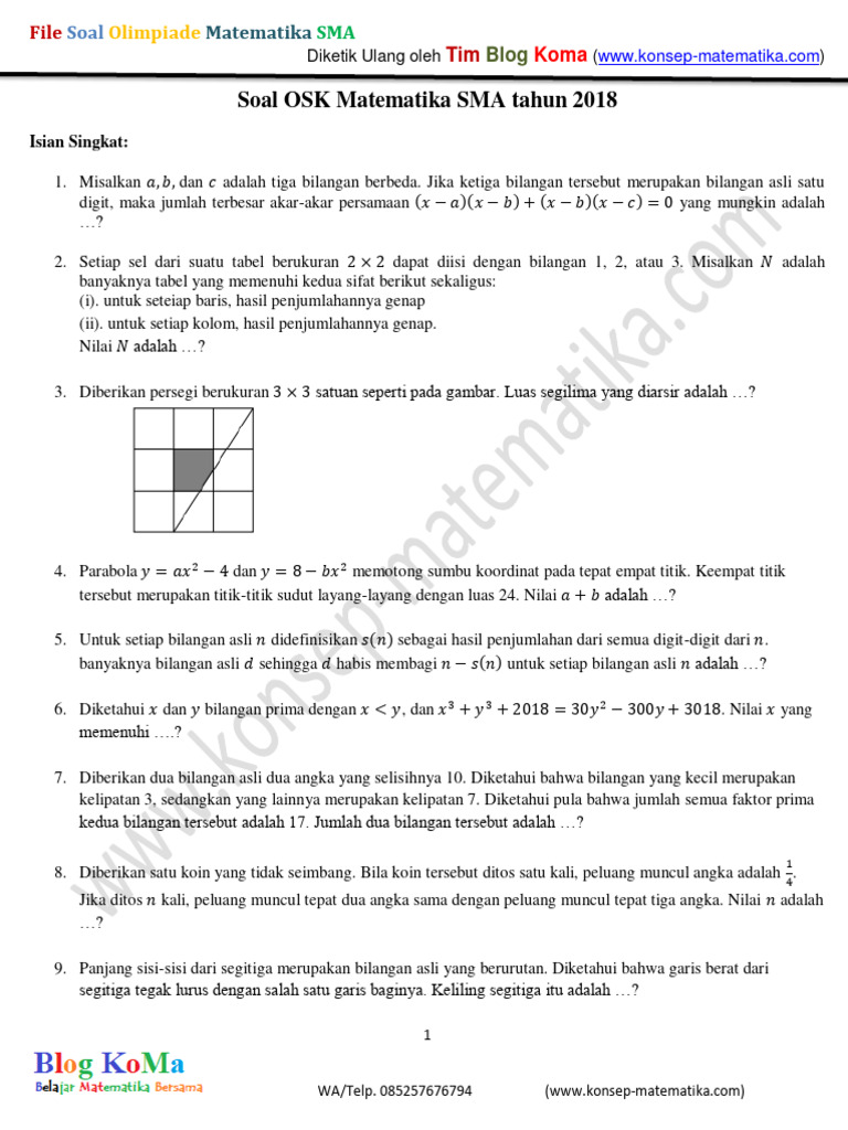2018 Soal Osk Matik SMA | PDF