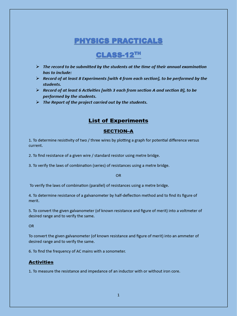 Guidelines For PHYSICS PRACTICALS 12TH | PDF