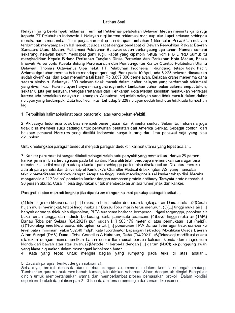 Latihan Soal Kalimat Efektif Dan Pengembangan Paragraf-1 | PDF