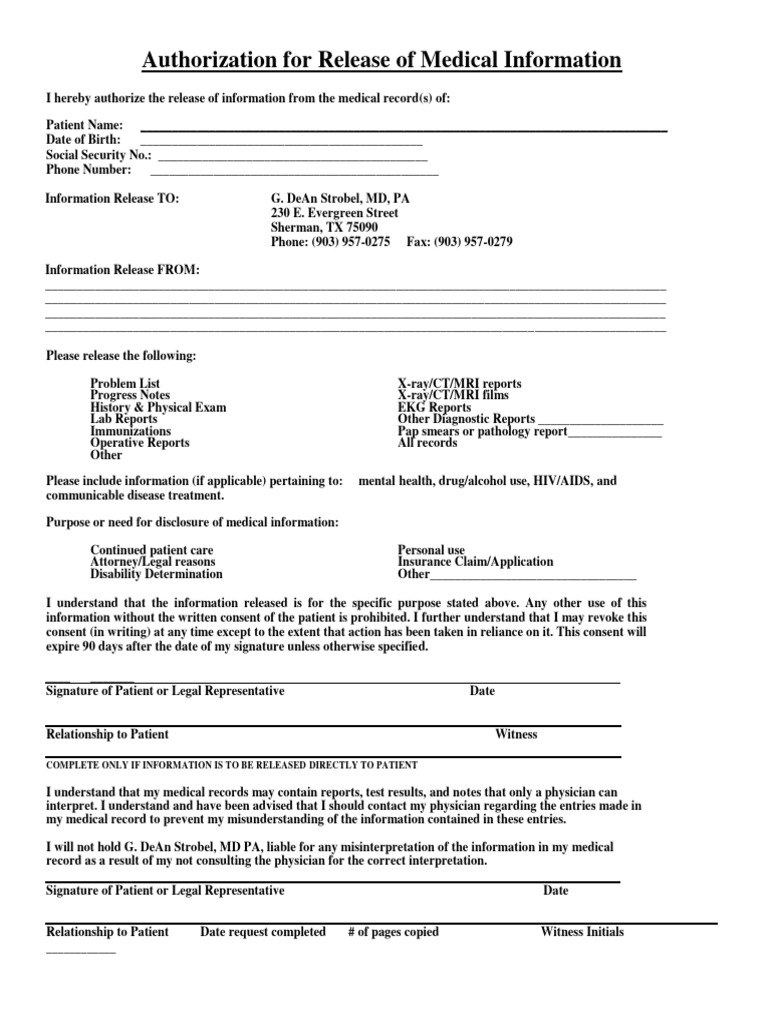Release MedicalInfo TO | PDF | Medical Record | Physical Examination