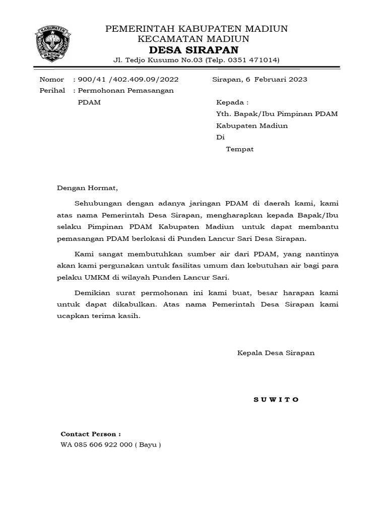 Surat Permohonan Pdam | PDF