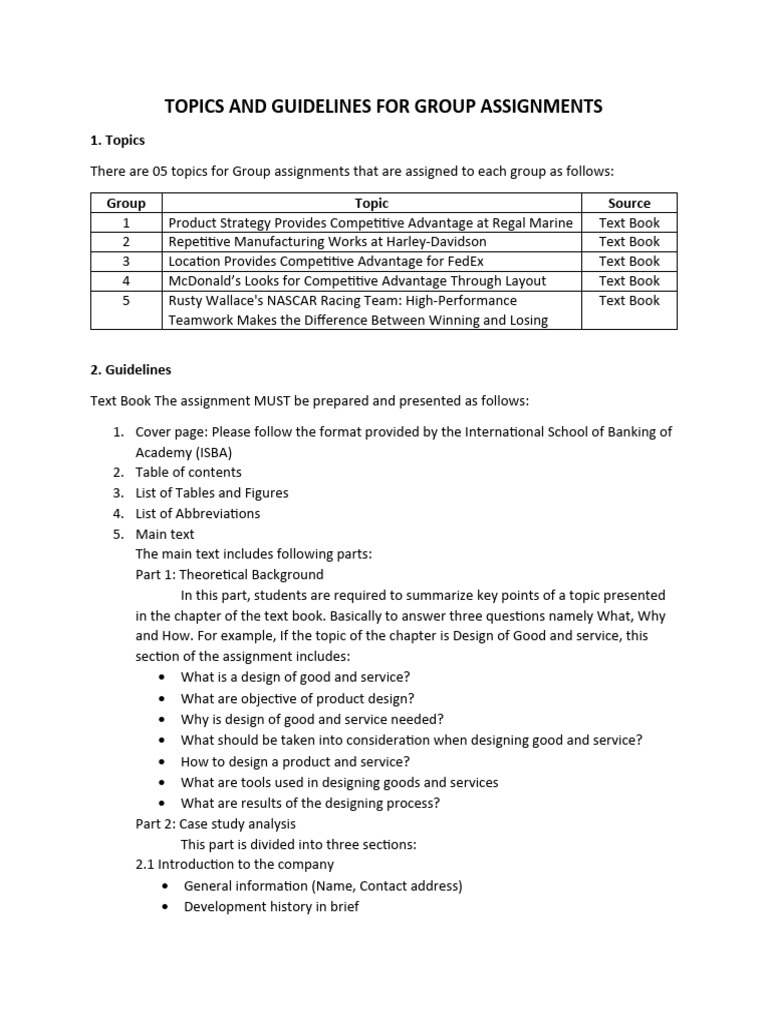 Topics and Guidelines For Group Assignments | PDF