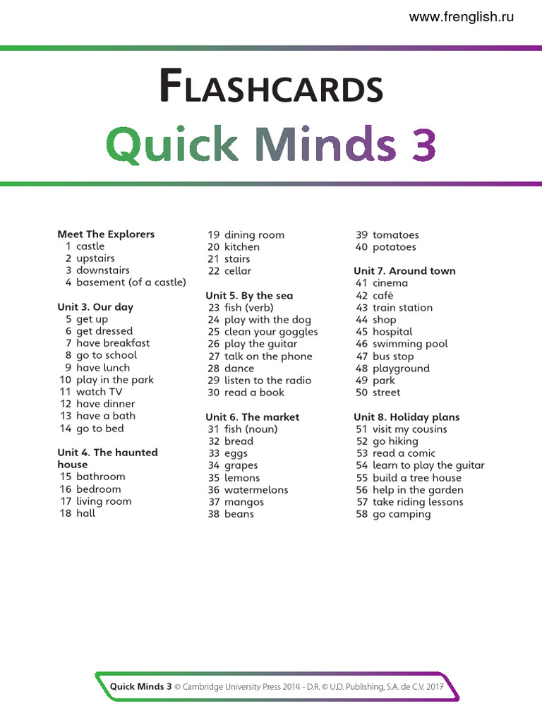 Quick Minds 3 Flashcards | PDF | Foods | Food And Drink