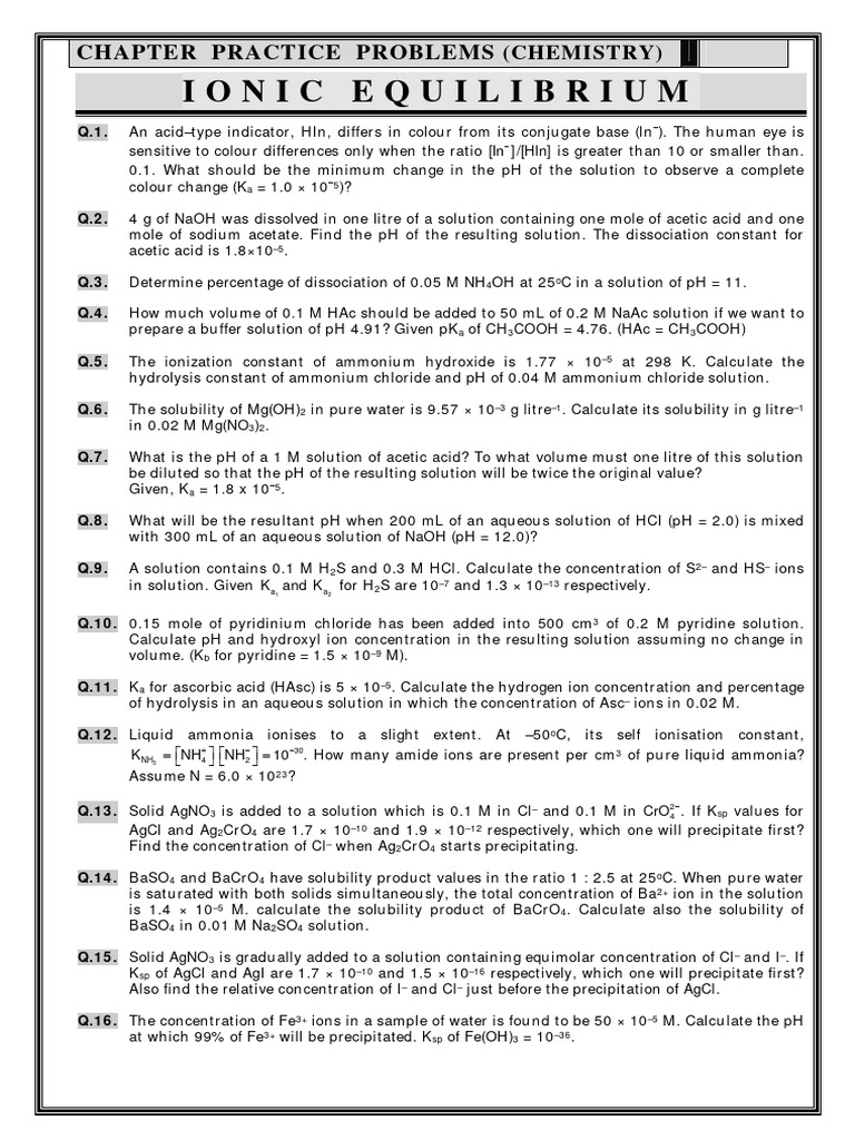 Ionic Equilibrium CPP-1 | PDF | Ph | Acid