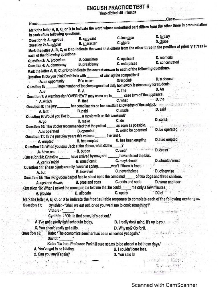 English Practice Test 6 | PDF