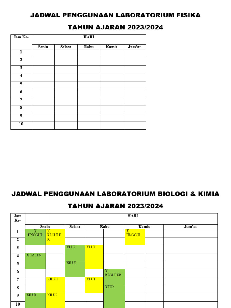 Jadwal Lab Fisika & Biologi/Kimia | PDF | Sains & Matematika