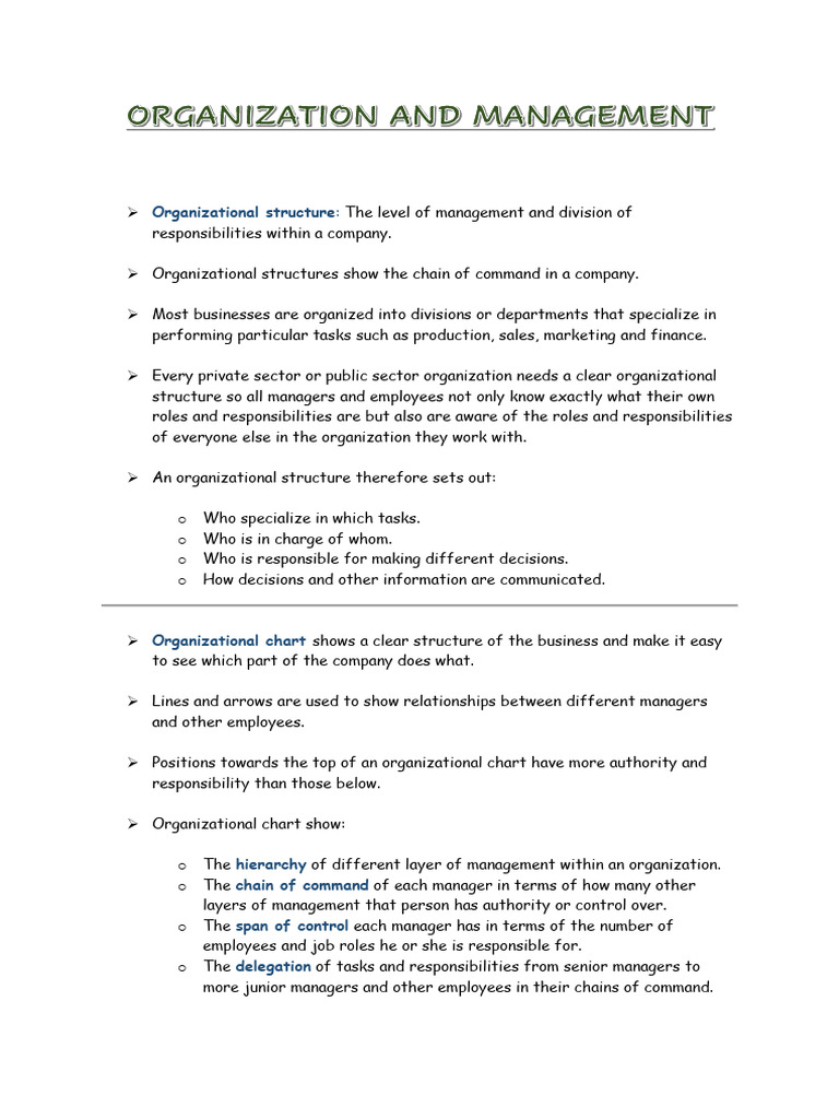 Organization and Management - Organizational Structure & Chart | PDF ...