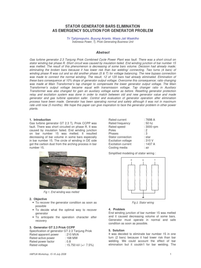 Generator Stator Bars Elimination GT 2.3 | PDF | Transformer | Electric ...