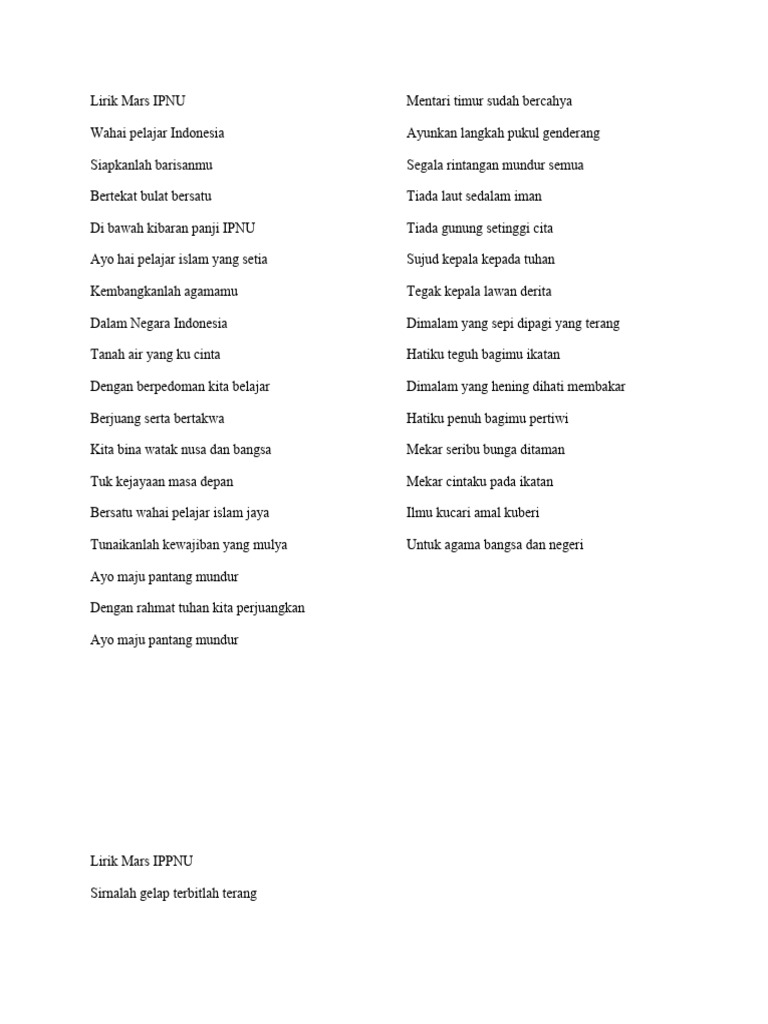 Lirik Mars IPNU - IPPNU | PDF