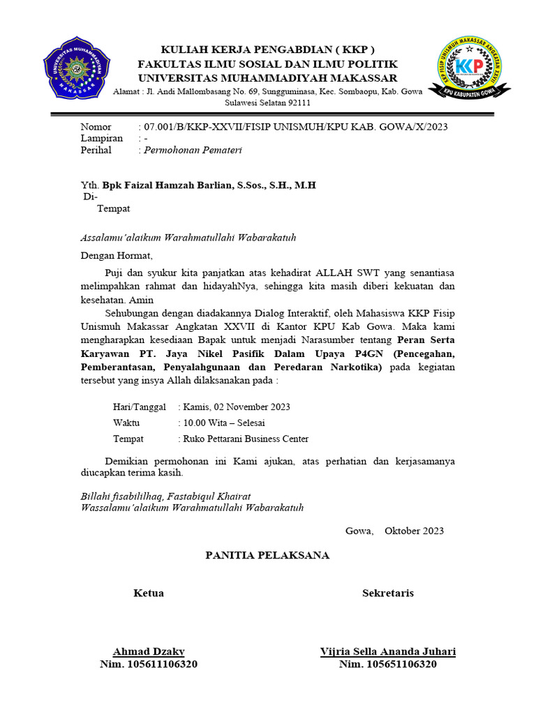 Surat Undangan Pemateri | PDF