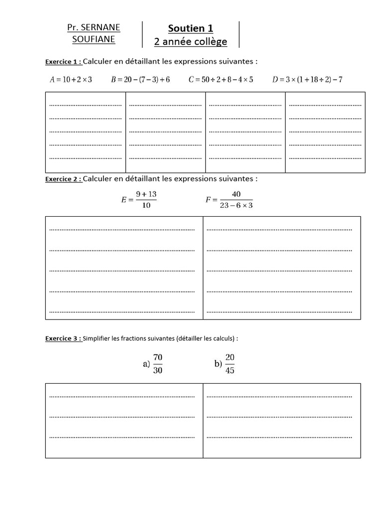 Soutien 1 - Professeur Soufiane SERNANE Math Collège | PDF
