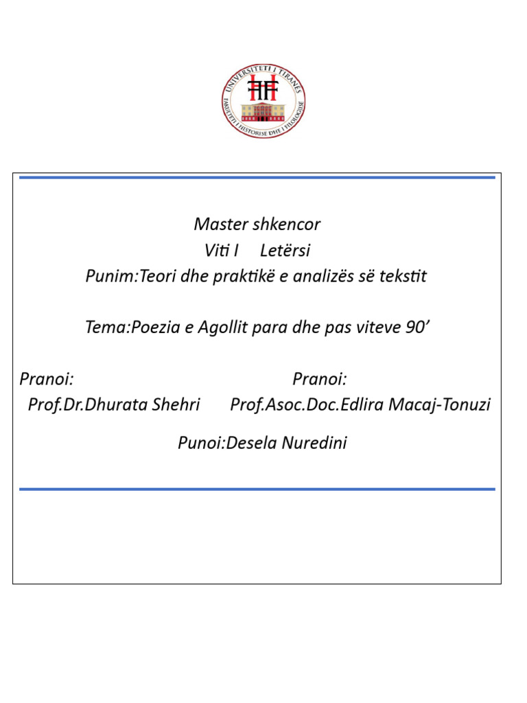 Poezia e Agollit para Dhe Pas Viteve 90 | PDF