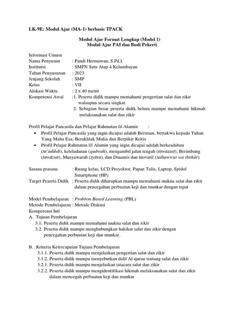 LK 9 Modul Ajar Tpack | PDF