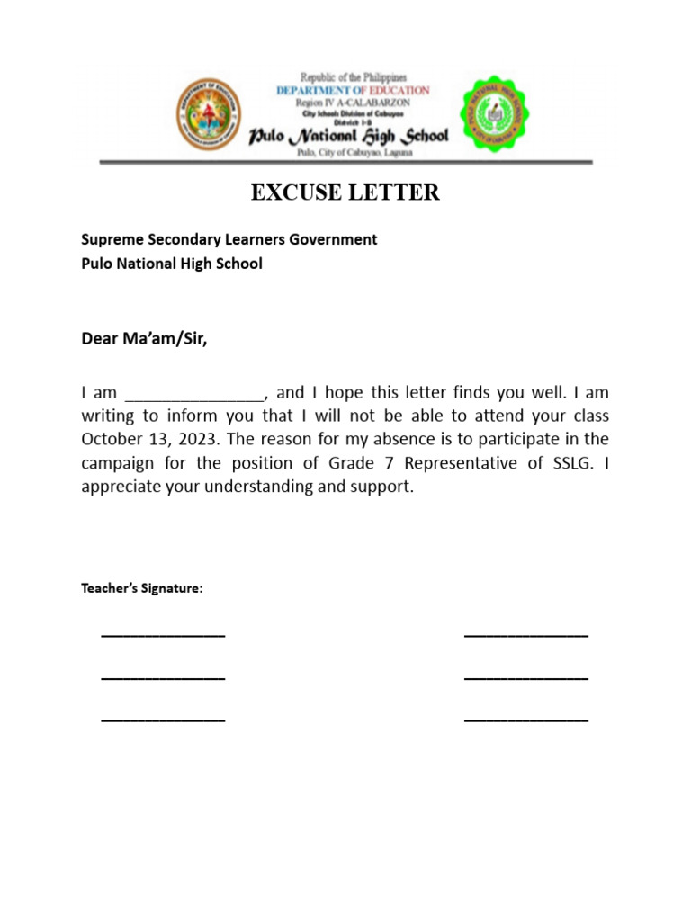 Excuse Letter | PDF