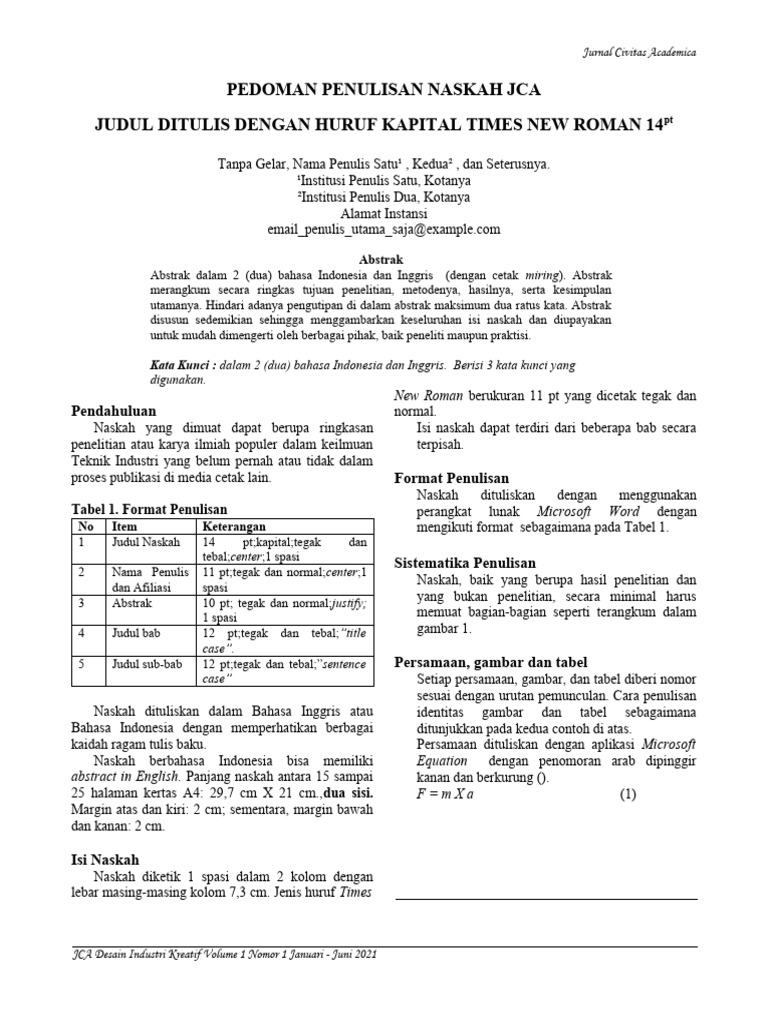 Panduan Penulisan Jurnal JCA | PDF