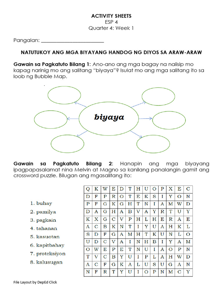 ESP 4 Activity Sheet Q4 w1 | PDF