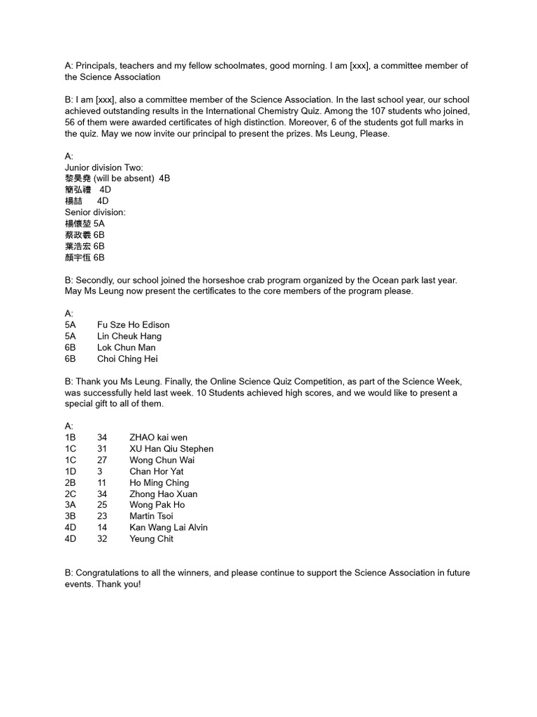23-24 Science Week + Horseshoe Crab + ICQ Assembly Script | PDF