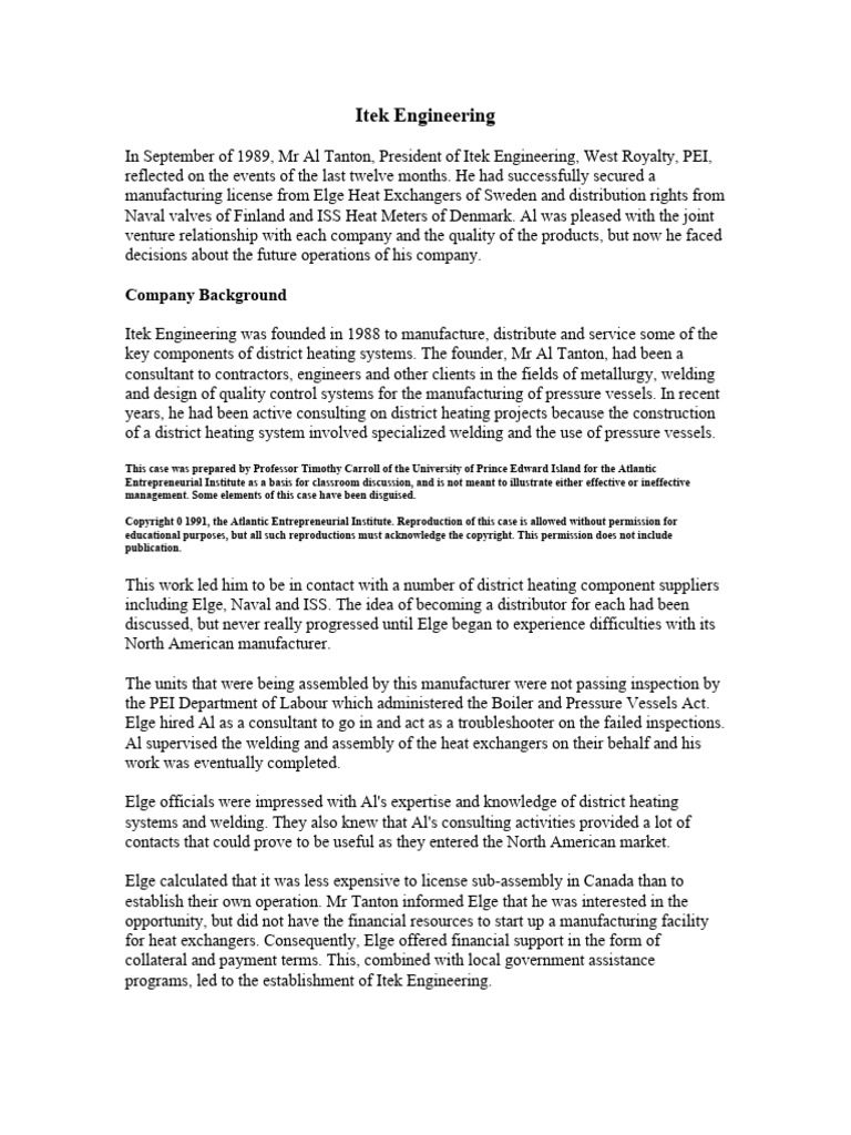 ITEK Engineering Case Study | PDF