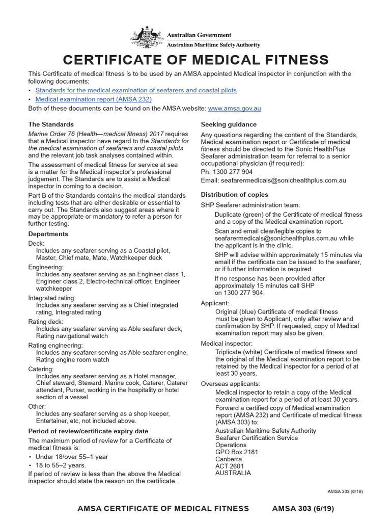 Amsa-303-Certificate-Of-Medical-Fitness Certificate | Download Free PDF ...