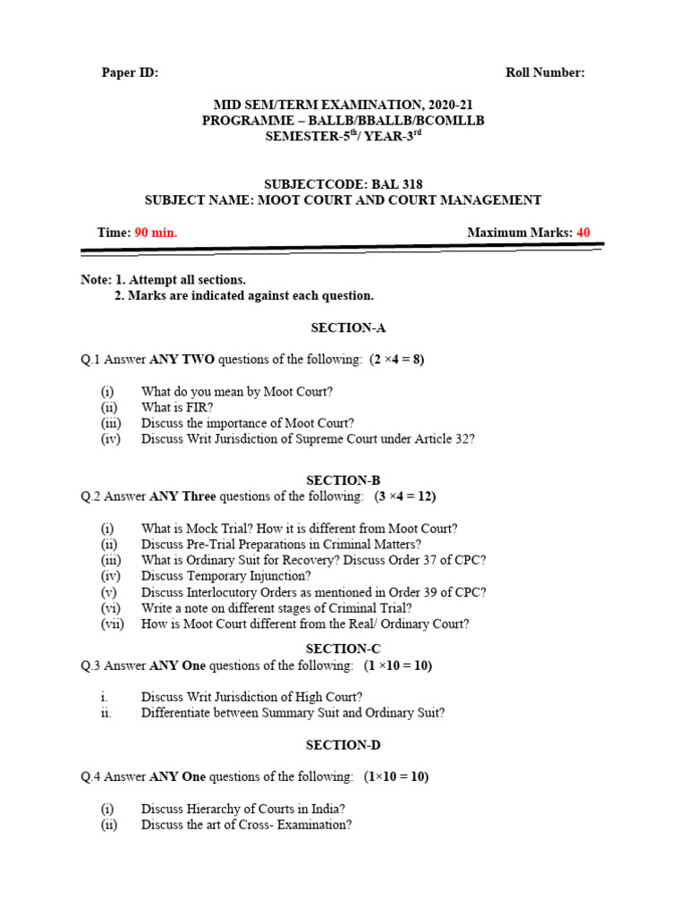 Moot Court QP Mid Sem | PDF | Politics | Games & Activities