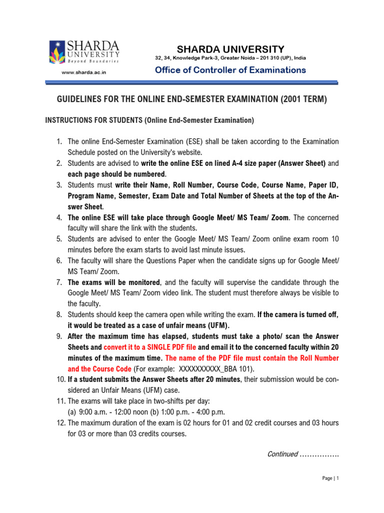 Online ESE (2001 Term) Guidelines For Students | PDF