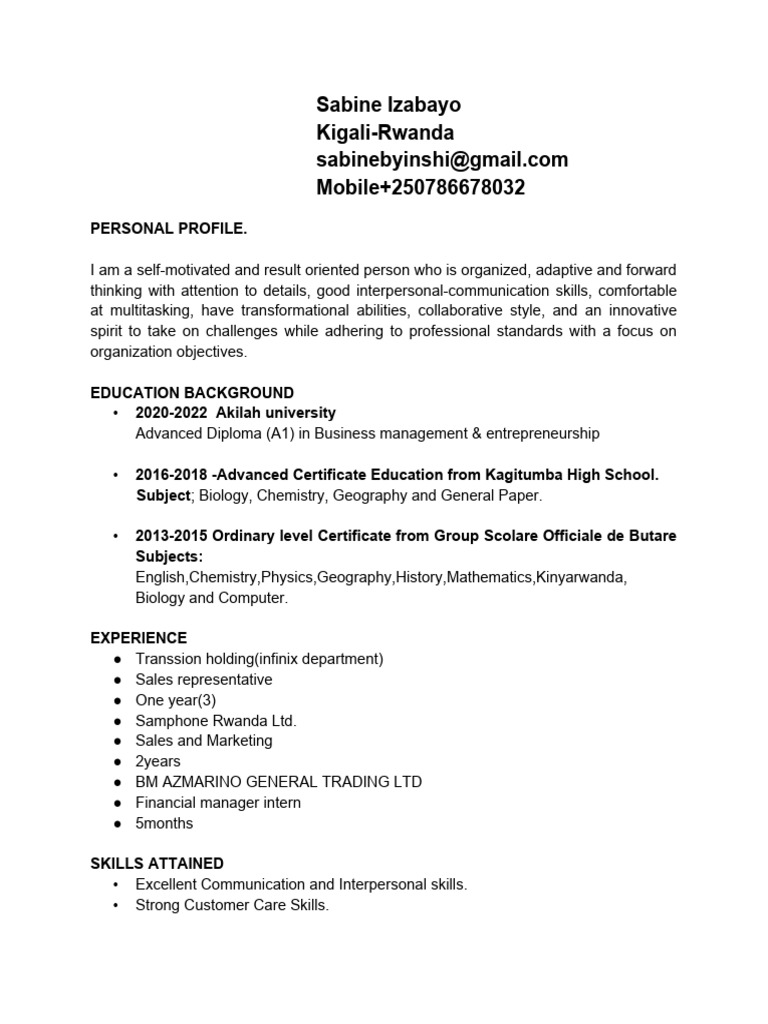 CV - Sabine Izabayo@ | PDF