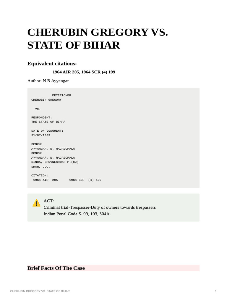 Cherubin Vs State of Bihar | PDF | Law