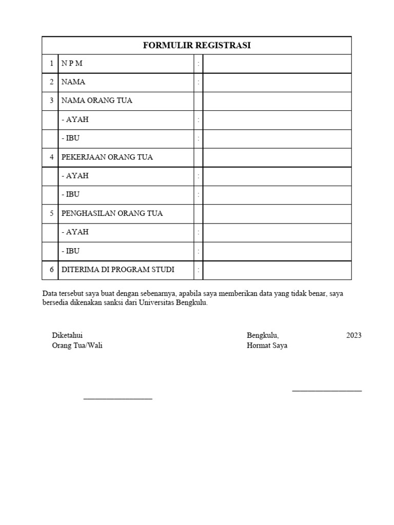 Form Registrasi 2023 | PDF