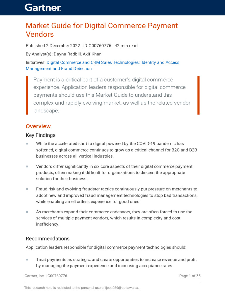Digital Commerce Payment Vendors Guide | PDF | Pay Pal | E Commerce