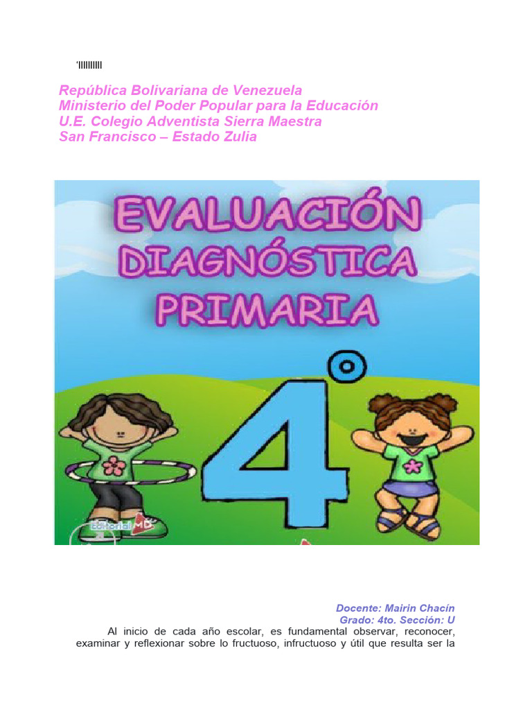 Prueba Diagnosticas 4to Grado | PDF | Evaluación | Aprendizaje