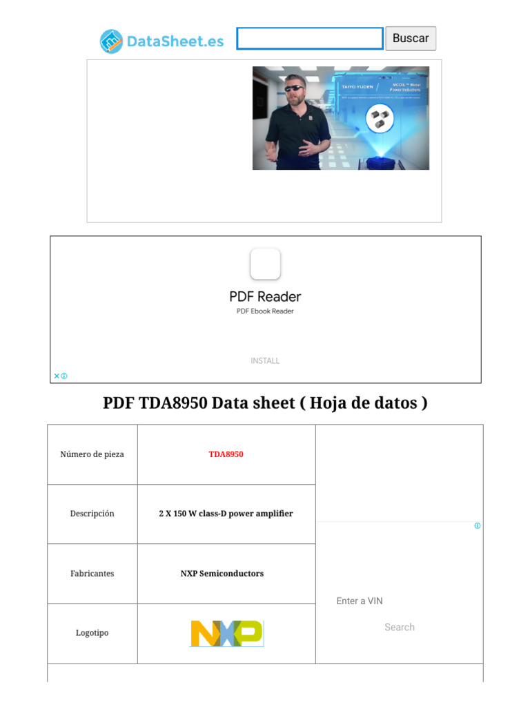 (PDF) TDA8950 Datasheet - 2 X 150 W Class-D Power Amplifier | PDF