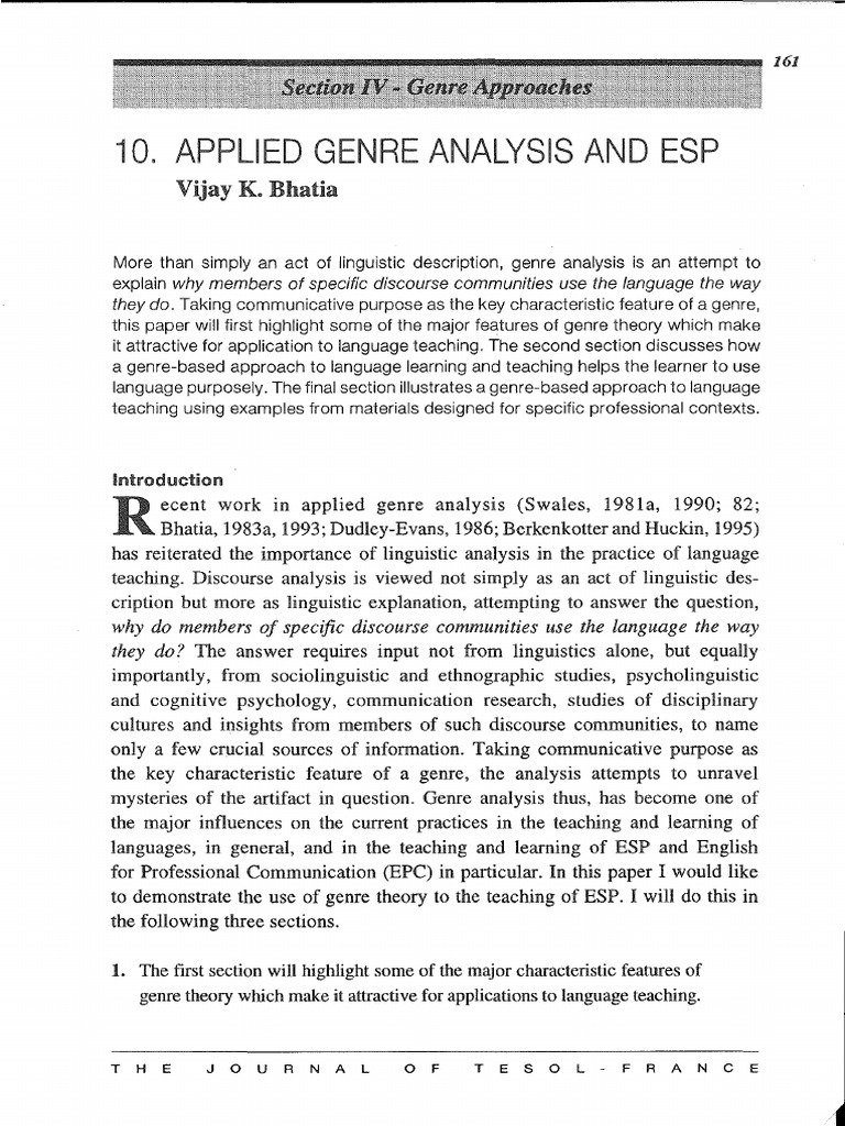 TESOL V2N2 C10 Applied Genre Analysis | PDF | Linguistics | Learning