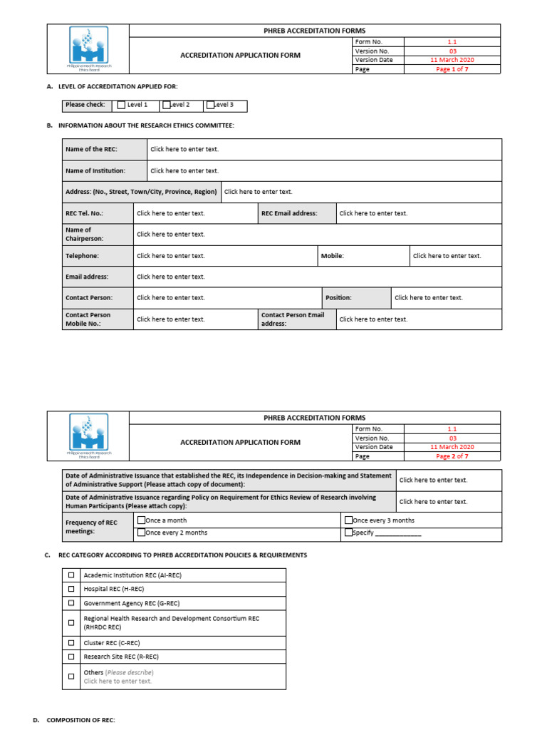 PHREB Accreditation Application Form | PDF | Clinical Trial | Phases Of ...
