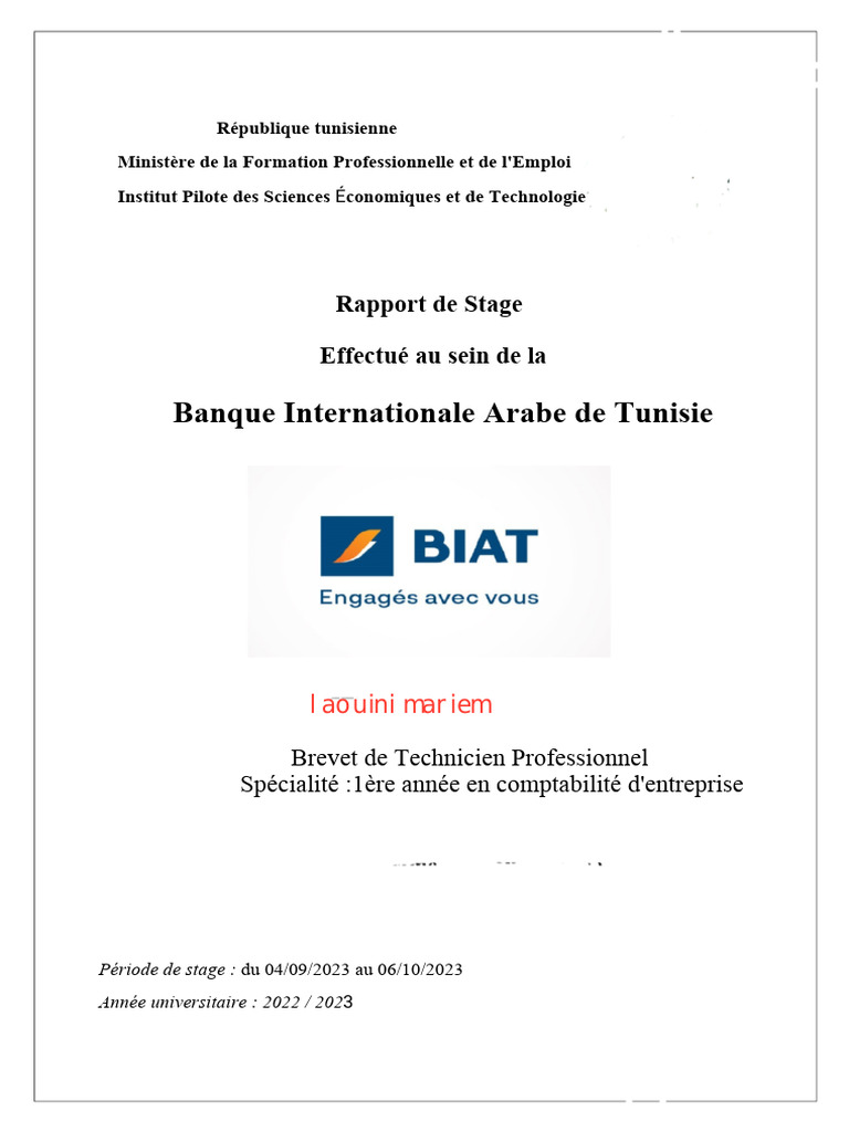 Rapport de Stage à la BIAT | PDF | Banques | Économie financière