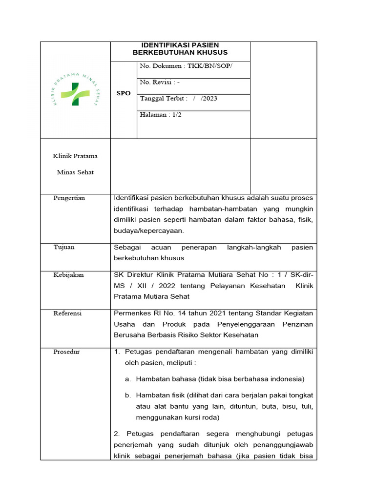 3.1.4.1.sop Identifikasi Pasien Berkebutuhan Khusus | PDF 3.1.4.1.sop Identifikasi Pasien Berkebutuhan Khusus | PDF