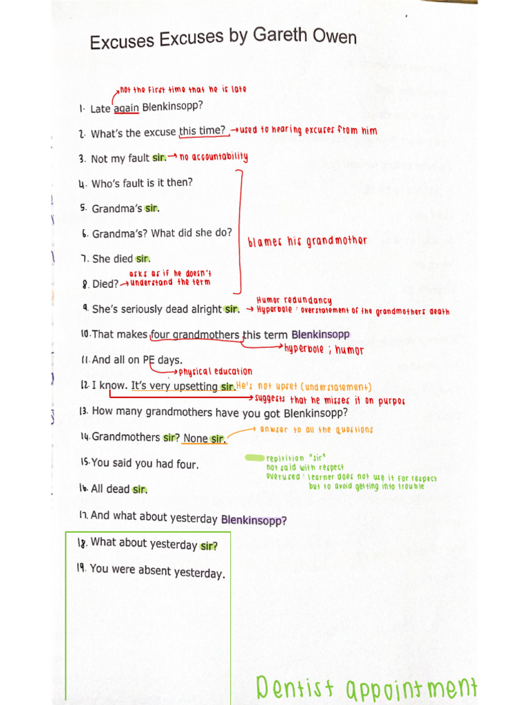 Grade 10 English FAL, Excuses Excuses Analise | PDF