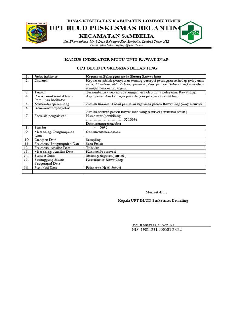 Indikator Mutu Kepuasan Pelanggan Ranap | PDF