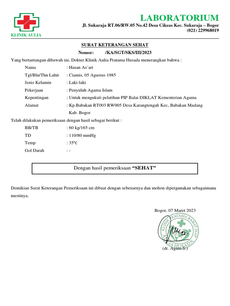 Surat Keterangan Sehat | PDF