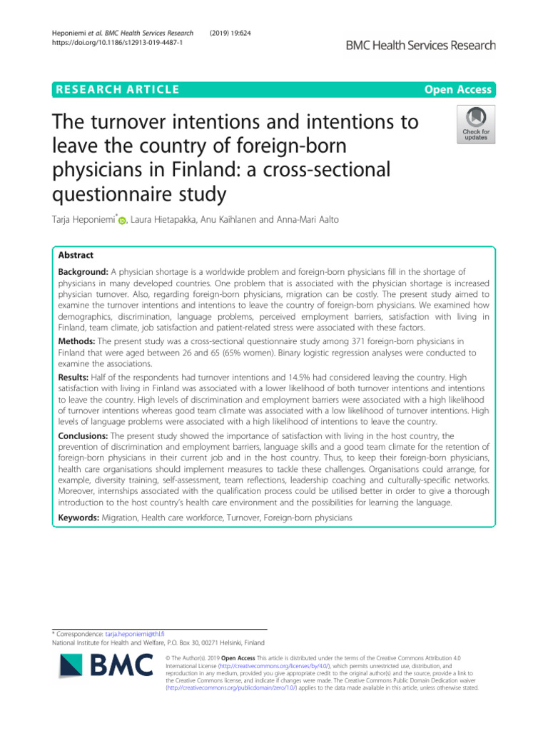 The Turnover Intentions and Intentions To Leave The Country of Foreign ...
