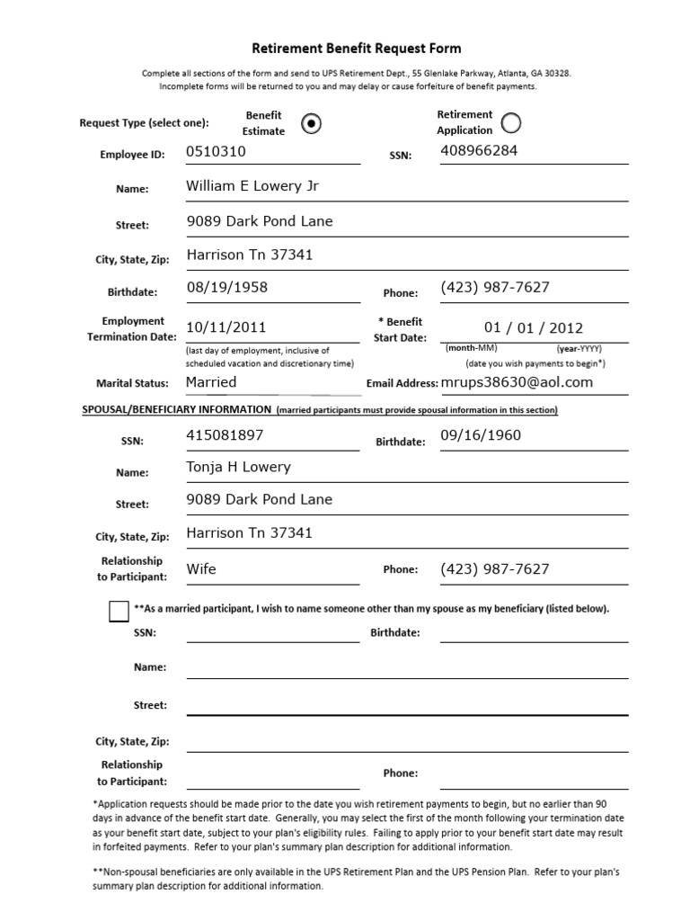 UPS Retirement Benefit Request | PDF