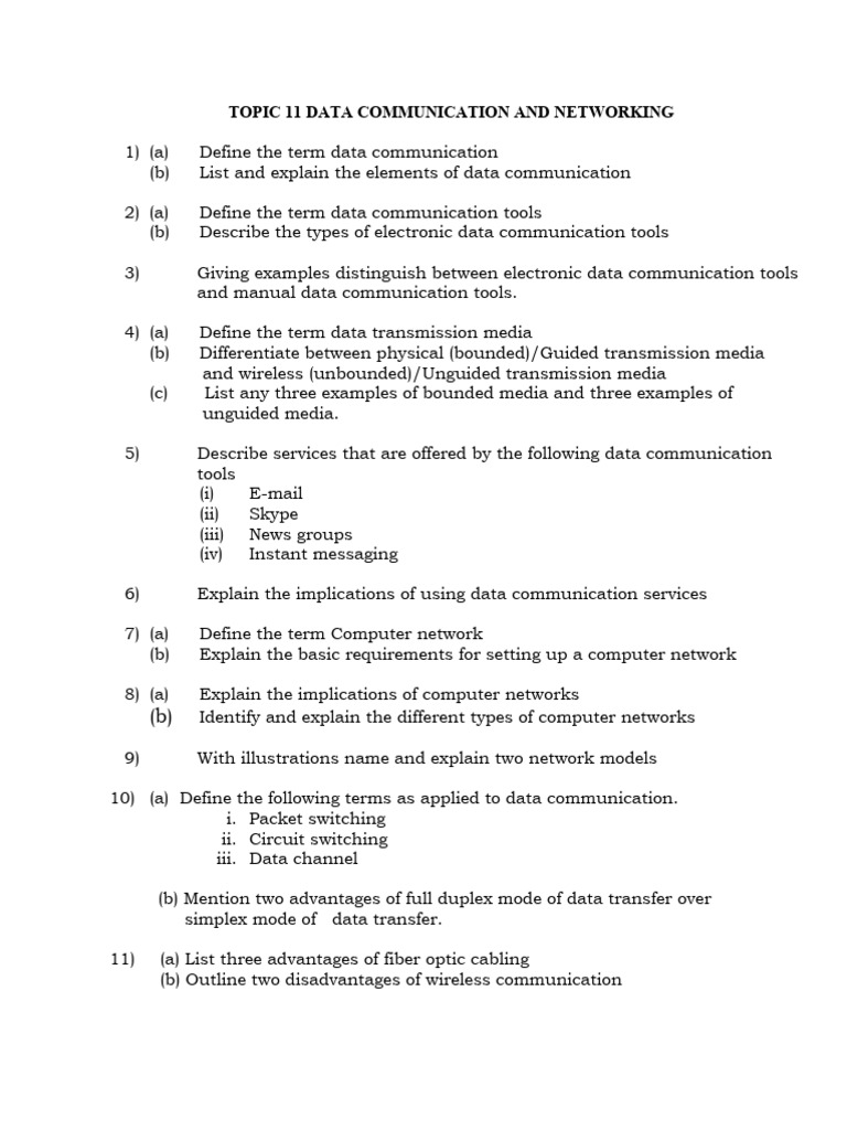 s6 Ict Revision Questions Guiding Questions Topic 11 Data Communication ...