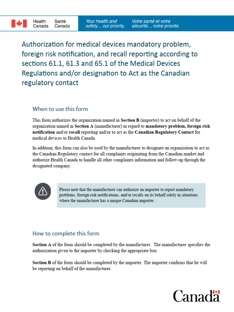 FRM-0090 Authorization For Medical Devices Mandatory Problem Foreign Risk Notification and ...